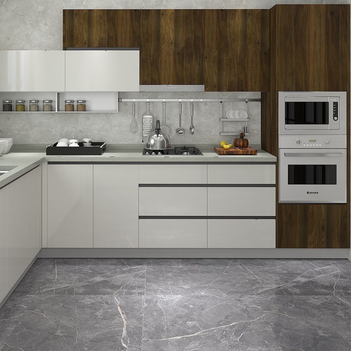 Dark Plywood HDF Kitchen Pantry Cabinet Floor to Ceiling