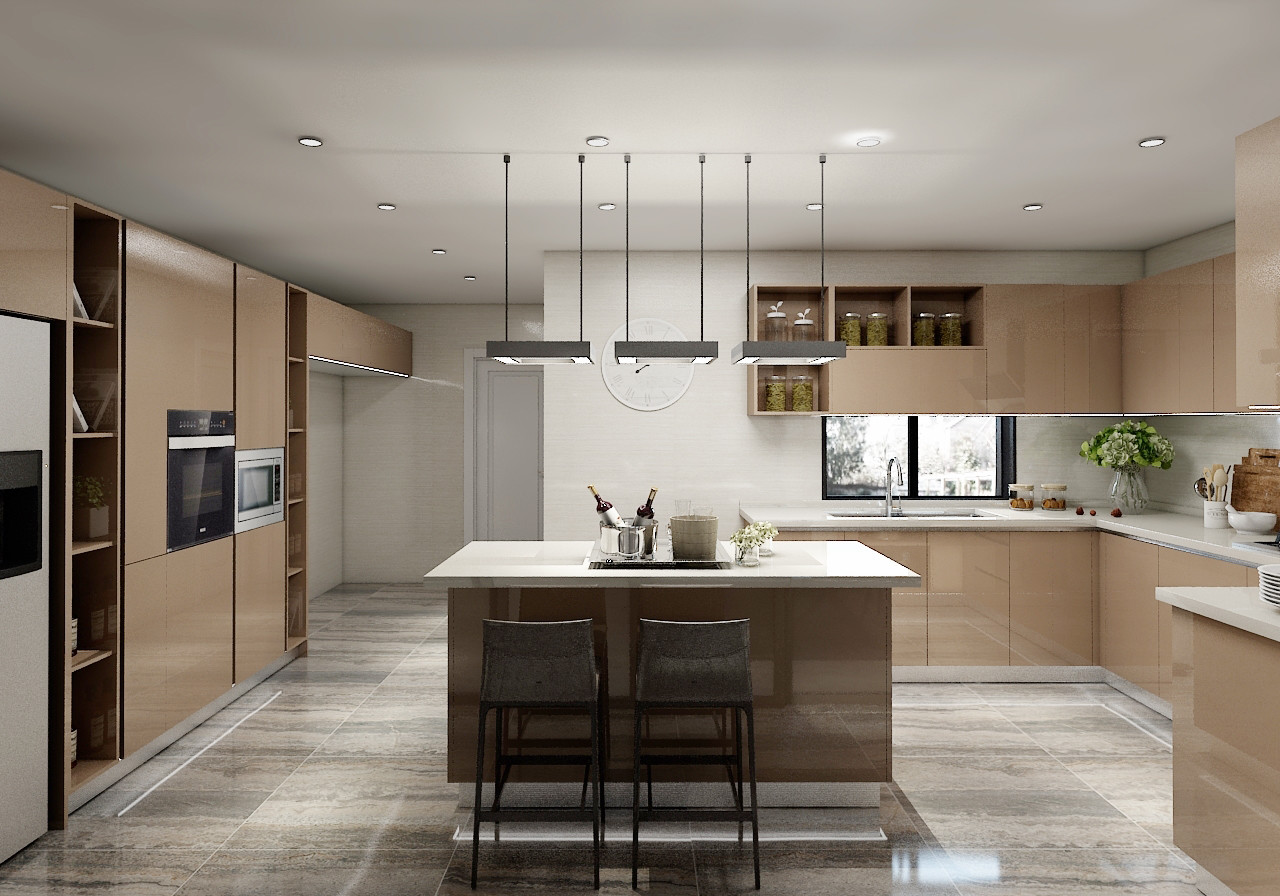 Custom Solid Wood Kitchen Cabinets with Melamine Finish