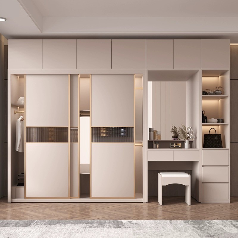 Adjustable Walnut Sliding Door Wardrobe with Drawers 200cm